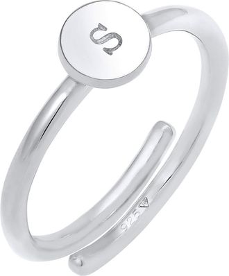 Elli Ring Damen Buchstabe S Plättchen Verstellbar Basic in 925 Sterling Silber