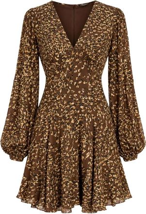 Twinset Robe imprim&eacute;e &agrave; col en V - Femme - Robes - Brun - Taille: 40 FR