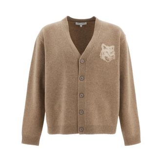 Maison Kitsun&eacute; Fox Head Merino Regular Cardigan - - Knitwear - Herren - Beige - L