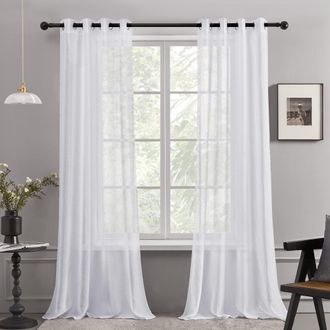 Deconovo Ösenvorhang Transparent Leinenoptik Vorhang Gardine Voile, 260x140 cm(HöhexBreite), Weiß, 2er Set