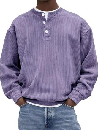 Generic Sweat-shirt uni l&eacute;ger pour homme - Couleur unie - Velours c&ocirc;tel&eacute; - Pull sans capuche - Pour entra&icirc;nement int&eacute;rieur et ext&eacute;rieur, violet, XXL