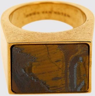 Dries Van Noten Bague en laiton avec pierre naturelle jaune taille rectangulaire