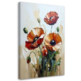 Artgeist Artgeist - Quadro Su Tela, Papaveri Rossi Fiori Su Sfondo Beige - 60x90