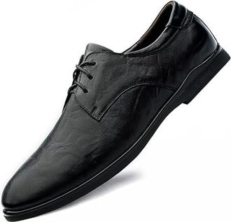 Generic Chaussures habillées for Hommes, à Lacets, Bout Rond, en Cuir, Couleur Unie, Derby, antidérapantes, Talon carré, for soirées(Noir,46 EU)