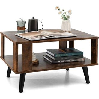 Costway Couchtisch 2 Ebenen, Beistelltisch industriell, rechteckiger Kaffeetisch Sofatisch f&uuml;r Wohnzimmer 70x50x41cm