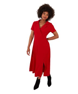 Joe Browns Damen Vintage-Midikleid mit Kragen und Knopfverzierung vorne Kleid, rot, 32