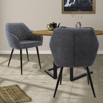 ML Design Lot de 2 Chaises de Salle à Manger, avec Dossier et Accoudoirs, Anthracite, Assise en Matériau Synthétique Rembourrée, Pieds en Métal, Chaise de