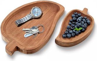 Com-Four Lot de 2 Plateaux en Bois dacacia - Planches d&eacute;coratives en Forme de Feuille - Plateaux de Service pour la d&eacute;coration de Table - Plateau en Bois en 2 