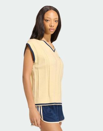 adidas Originals Strickweste mit Zopfmuster in Nachtindigo-Blau