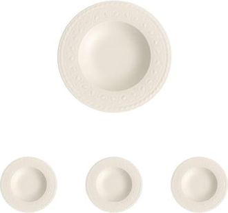 Villeroy & Boch Cellini Suppenteller, 24 cm, Premium Porzellan, Wei&szlig; (Packung mit 4)