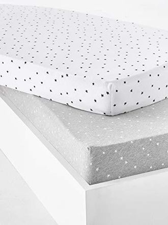 Vertbaudet Lot de 2 draps-Housses b&eacute;b&eacute; en Jersey Extensible imprim&eacute; &eacute;toilesgris chin&eacute;/blanc70X140