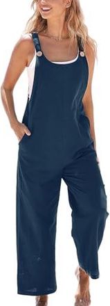 Cupshe Combinaison pour femme avec col rond et bretelles sans manches Coupe ample avec poches, bleu marine, XL