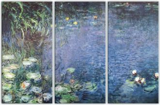 1art1 Claude Monet Poster Seerosen, Morgen, 3-Teilig Bilder Leinwand-Bild Auf Keilrahmen | XXL-Wandbild Poster Kunstdruck Als Leinwandbild 120x80 cm