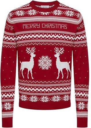 Only & Sons Onsxmas Reg 5 Jaq Crew Knit Pull en Tricot, Rouge Pomp&eacute;i, L Homme
