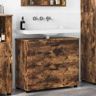 vidaXL Badezimmerschrank mit T&uuml;r Ger&auml;ucherte Eiche 76,5 x 35 x 64 cm vidaXL