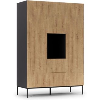 Best Mobilier Bestmobilier - Felicia - armoire - effet bois et noir - 135x200 cm