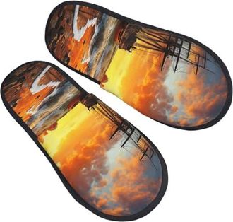 Generic Chaussons Maison Bateau Pirate Au Coucher Du Soleil Légers Chaussons Doux Pantoufles En Coton Pour Hôtels Outdoor Automne L