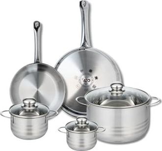 Fackelmann ELO 9876950 Batterie de cuisine 5 pièces, Ensemble de 2 Poêles de cuisson 24 et 28 cm et 3 faitouts 12, 14 et 24 cm Elo Profi Brillant, inox, inductio