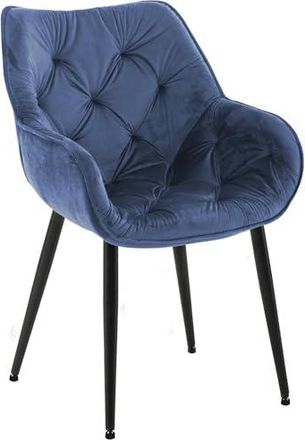 Clp Chaise De Salle A Manger Tanna en Velours I Chaise Retro avec Accoudoirs I Pi&egrave;tement en M&eacute;tal Noir I Boutons d&eacute;coratifs Chics, Couleur:Bleu