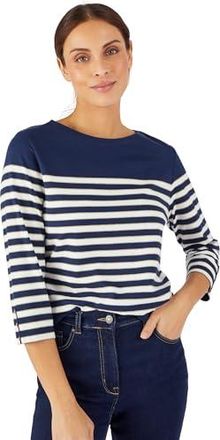 Damart Marini&egrave;re Brillante Manches 3/4, Femme, Col Bateau, Marine ray&eacute;, 46/48