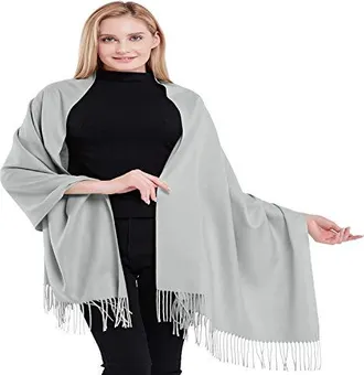 CJ Apparel Gris Clair Couleur Unique Style Tissé en Sergé 100% Cachemire Châle Echarpe Manteau Etole Plaid Pashmina Nouvelle