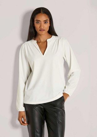 Madeleine Langarmbluse Jerseybluse mit Rundhalsausschnitt Elegante Bluse mit Rundhals-V-Ausschnitt und langen &Auml;rmeln