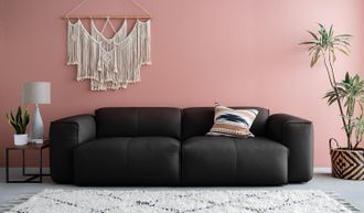 Studio Copenhagen home24 3-Sitzer Sofa Schwarz Echtleder Neka 251 x 71 x 102cm Modern