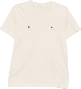 Moncler Femme, Tops, Beige, Taille: 38 FR Logo Cotton Jersey T-Shirt