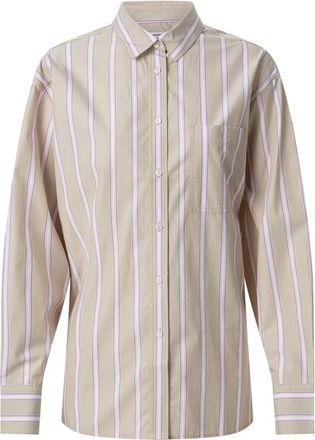 Lacoste Femme, Blouses et Chemises, Beige, Taille: 42 FR Chemise en coton ray&eacute;