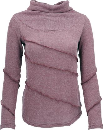 Guru Shop Psytrance Feinstrick Shirt, Langarmshirt, Pullover mit Overlock - Altrosa, Damen, Baumwolle, Size:S
