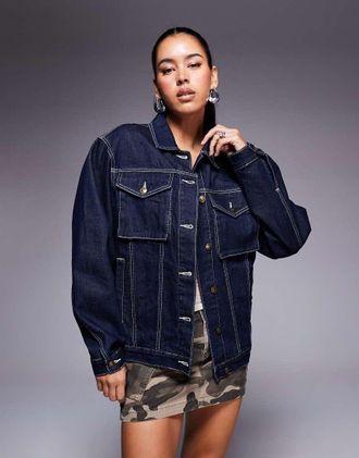 Princess Polly Junie - Oversize-Jeansjacke in indigoblauer Waschung-Marineblau