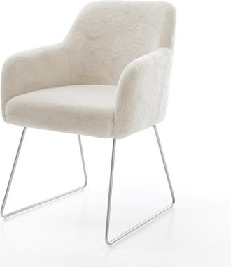 DELIFE Esszimmerstuhl Greg-Flex Pl&uuml;sch Creme-Wei&szlig; Kufengestell Edelstahl Taschenfederkern, Esszimmerst&uuml;hle