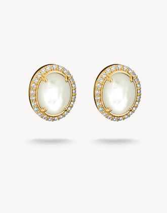 Thomas Sabo boucles doreilles puces en nacre avec zirconias blancs en or jaune, blanc-Dor&eacute;