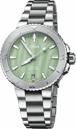 Oris Aquis Date 36,5mm Gr&uuml;n Perlmutt Damenuhr 01 733 7770 4157-07 8 18 05P