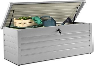 IDMarket Coffre de rangement m&eacute;tal verrouillable gris clair pour jardin 600L 165x70x63 cm
