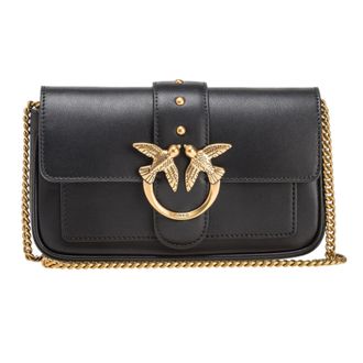 Pinko Damen Love ONE Pocket C Vitello SETA Handtasche, Z99q_schwarz-Antique Gold