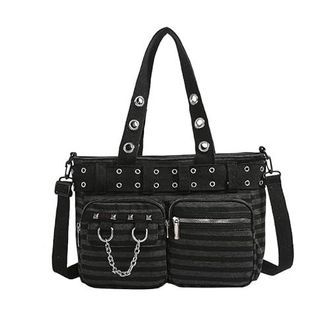 Generic Sac &agrave; bandouli&egrave;re clout&eacute; punk rivet avec fermeture &eacute;clair grande capacit&eacute; bandouli&egrave;re d&eacute;tachable pour voyage, travail, &eacute;cole, usage quotidien, Noir, 4