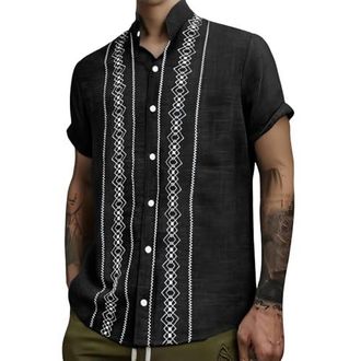 Generic Chemise boutonn&eacute;e &agrave; manches courtes pour homme - Hauts surdimensionn&eacute;s et l&eacute;gers - Hauts de vacances d&eacute;t&eacute; hawa&iuml;ens - Imprim&eacute; tropical - Chemises respi