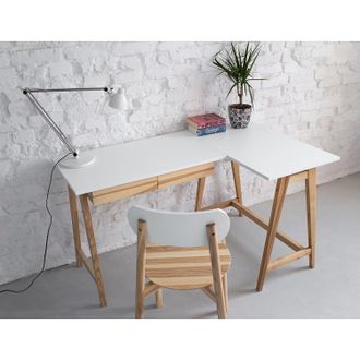 Norrwood home24 Eckschreibtisch 135cm Schublade links Weiß/Weiß