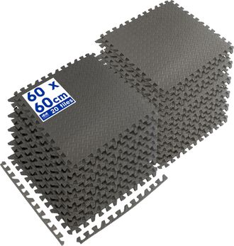 Harbour Housewares Eva-Schaumstoff-Fitnessmatten - 60 x 60 cm - 20 gro&szlig;e, Schwarze, strapazierf&auml;hige, rutschfeste Gummimatten f&uuml;r Fitness, Zuhause, Garage, Pool, Laufban