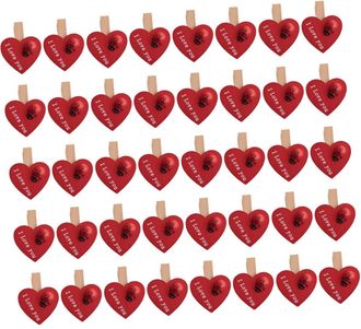 Cabilock 50 St&uuml;ck Mini Holz W&auml;scheklammern Herzform Rote Holzklammern zum Fotos Aufh&auml;ngen Memo Klammern f&uuml;r Hochzeit Valentinstag Dekoration und Geschenkideen