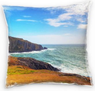 Paul Sinus Art Meer, K&uuml;ste, Klippen, Irland, blau, braun Deko Kissen 40x40cm f&uuml;r Couch Sofa Lounge Zierkissen - Dekoration zum Wohlf&uuml;hlen