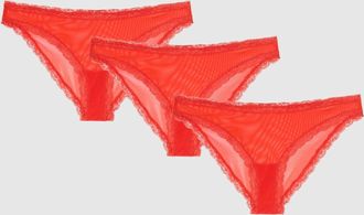 Understatement Damen vegan Bikini Slips Mesh Spitze 3er Pack Fiery Red