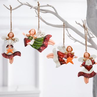 Generic 4 St&uuml;ck Weihnachtsengel-Anh&auml;nger, Weihnachtsbaumanh&auml;nger Weihnachten Engel Anh&auml;nger, bunt bemalt, rustikale Weihnachtsbaum-Dekoration f&uuml;r Zuhause und 