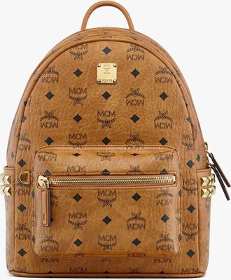MCM Stark Rucksack in Visetos mit seitlichen Nieten COGNAC VISETOS