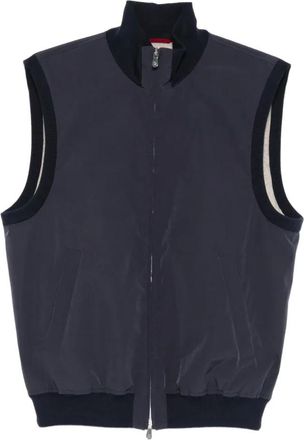 Brunello Cucinelli Homme, Vestes, Bleu, Taille: XL Bonded Nylon Vest with Thermore Padding