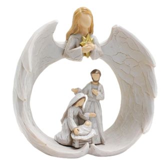 Generico Krippenstatuen: Detaillierte Figuren aus Harz, traditionelle Krippenszene mit Engel, festliche Inneneinrichtung, saisonale Dekoration f&uuml;r die Fensterb