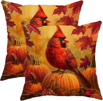 Generic Herbstk&uuml;rbis-Kardinal Zierkissenbezug Mit Rei&szlig;verschluss Kissenbezug Atmungsaktiv Kissenh&uuml;llen F&uuml;r Hotel Schlafzimmer Bett 45X45Cm 2Er Set