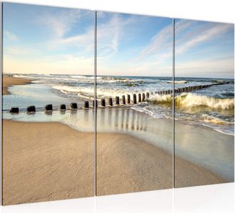 Runa Art Wandbilder Strand Meer Bild XXL Schlafzimmer Wohnzimmer Bunt Ostsee Strand 120 x 80 cm 3 Teilig 025231a