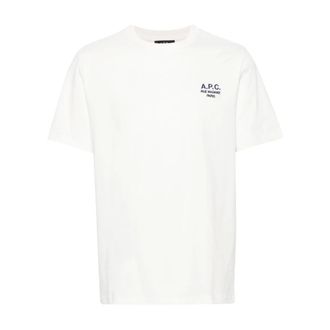 A.P.C. A.p.c., Homme, Tops, Blanc, Taille: S T-shirt Ras du Cou avec Logo Brodé